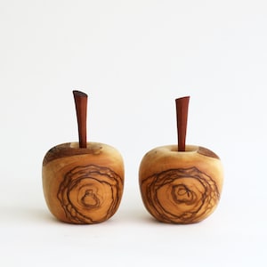Handcrafted Olive Wood Apples, Set of 2 Artisan Wooden Fruit, Gift ...