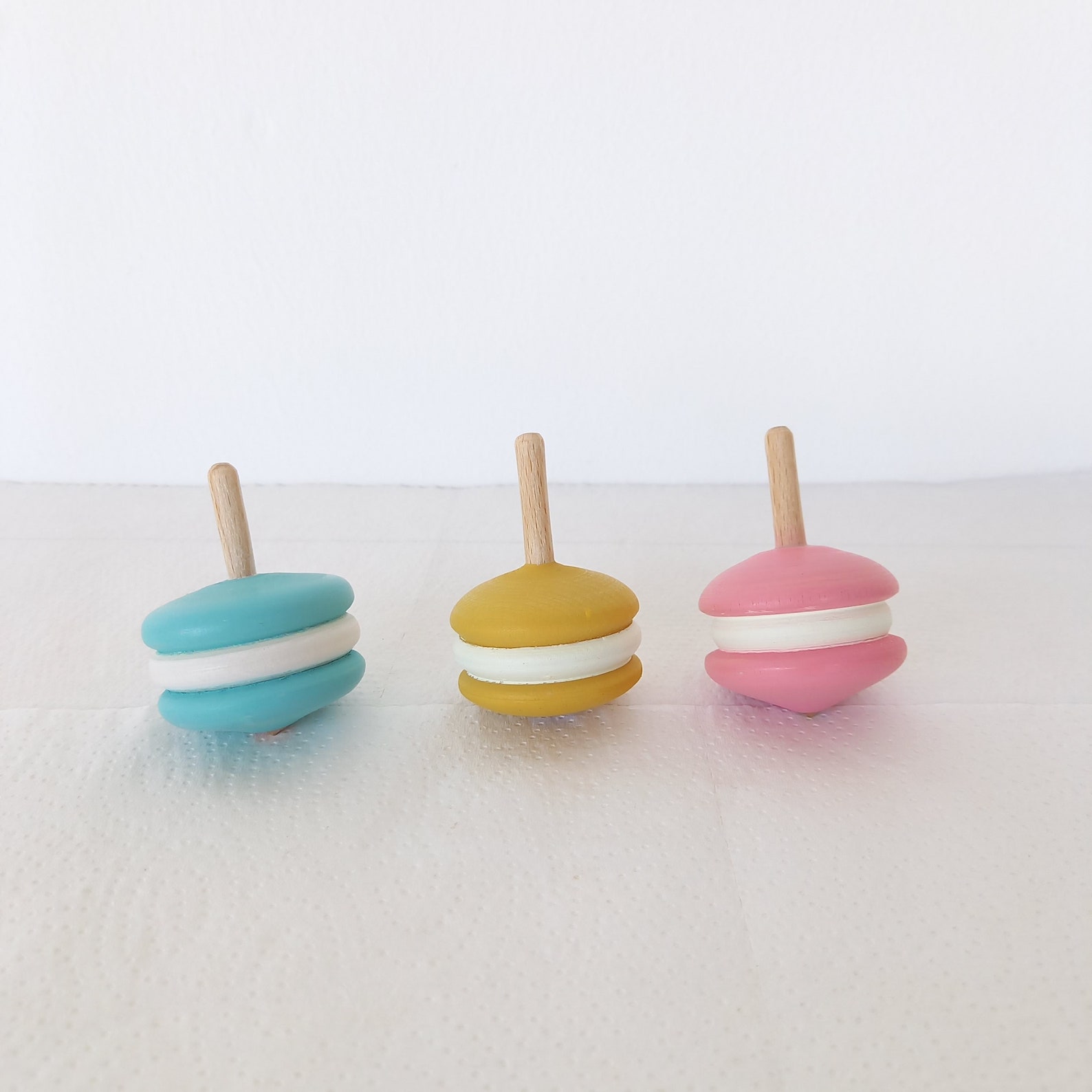 Handmade Wood Spinning Tops, Tops in Macaron Shape, Macaron Favors ...