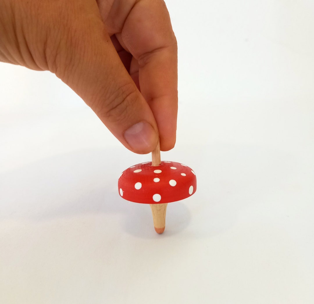 Handmade Mushroom Shaped Wooden Spin Top, Wooden Fidget Top, Spinning ...