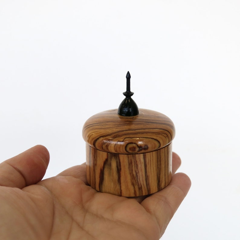 Handmade Olive Wood Ring Box, Ebony Finial, Tiny Keepsake Container - Etsy