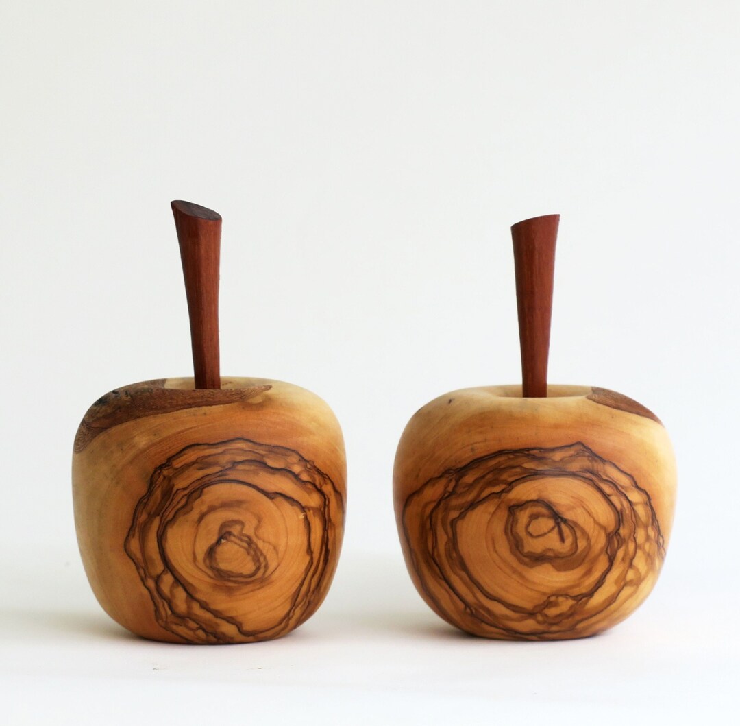 Handcrafted Olive Wood Apples, Set of 2 Artisan Wooden Fruit, Gift ...