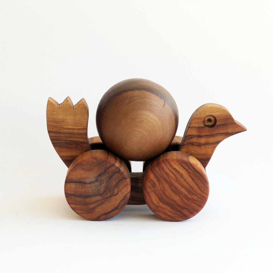 Bird Push Toy Educational Wooden Toy on Wheels With a Rolling Ball ...