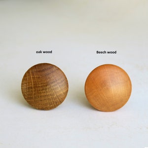 Wood Cabinet Knob, Oak and Beech Drawer Pull, Handmade Wood Handle, Dresser Knobs, Round Modern ...