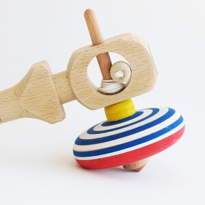 Handmade Wood Spinning Top, Red Blue Color, Wooden Eco Toy, Turned ...