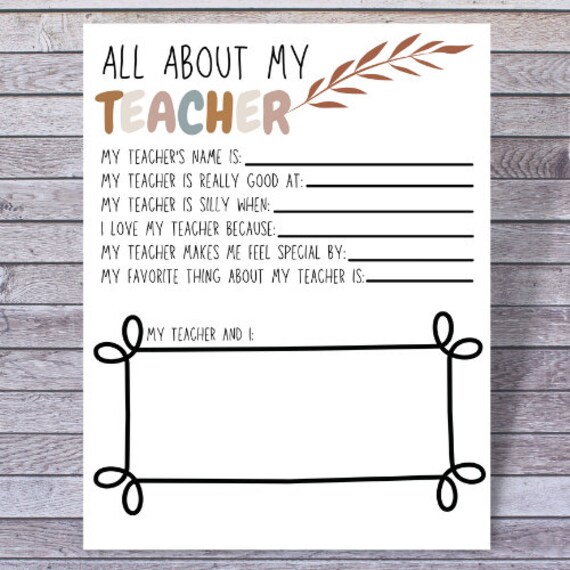 All About My Teacher Gift End of Year Paper Printout | Etsy