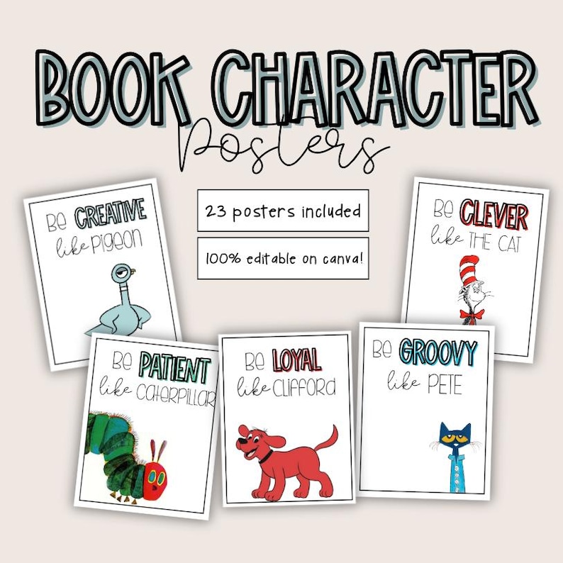 Book Character Posters, Editable, Motivational Quotes - Etsy
