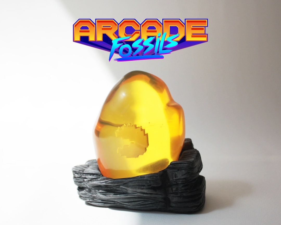 Arcade Fossil - Yellow Pac-man Edition - Hand Made Art Toy Sculpture - Etsy
