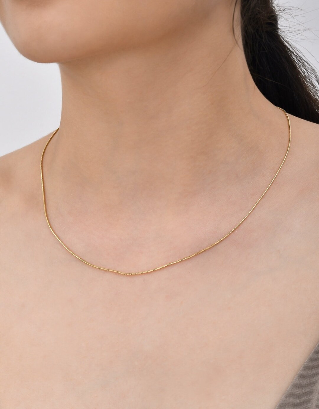 Authentic 14K Gold Round Box Chain Necklace, Box Chain Necklace 14K ...