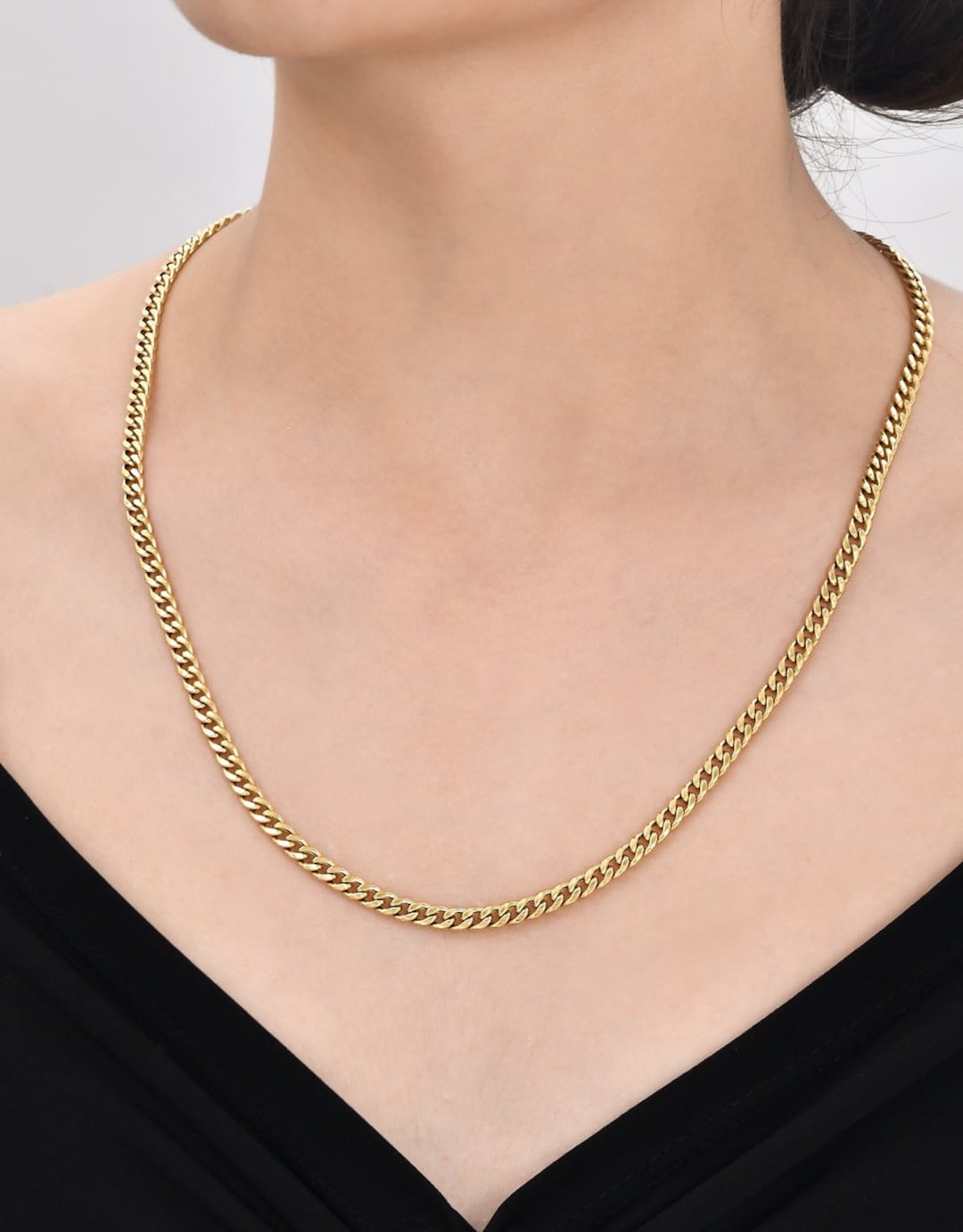 Hollow Curb - 14K Real Gold Chain Necklace - Thickness 3.95 Mm (585 ...