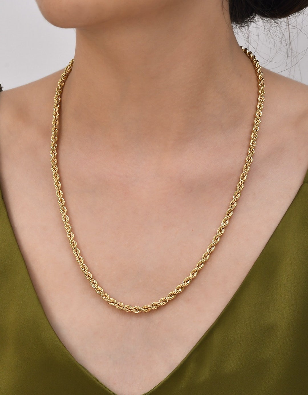 Rope Chain - 14K Real Gold Chain Necklace - Thickness 4.40 Mm, Heavy ...