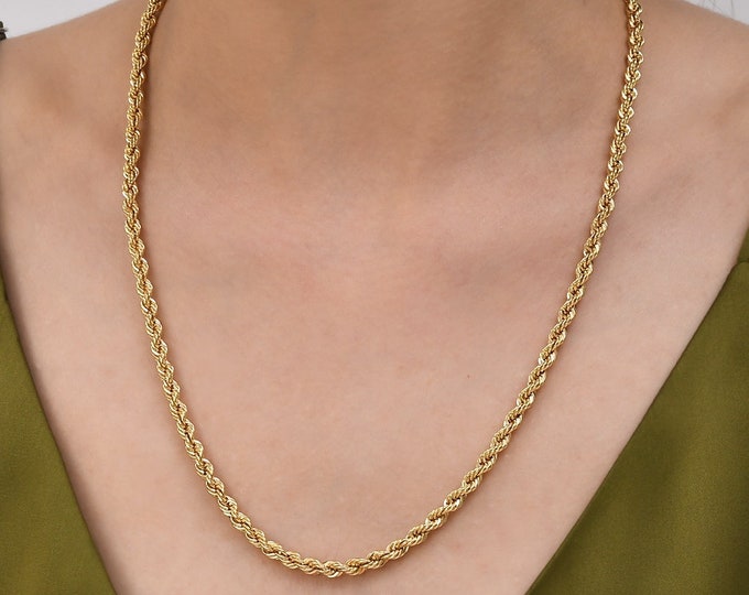 Rope Chain - 14K Real Gold Chain Necklace - Thickness 4.40 Mm, Heavy ...