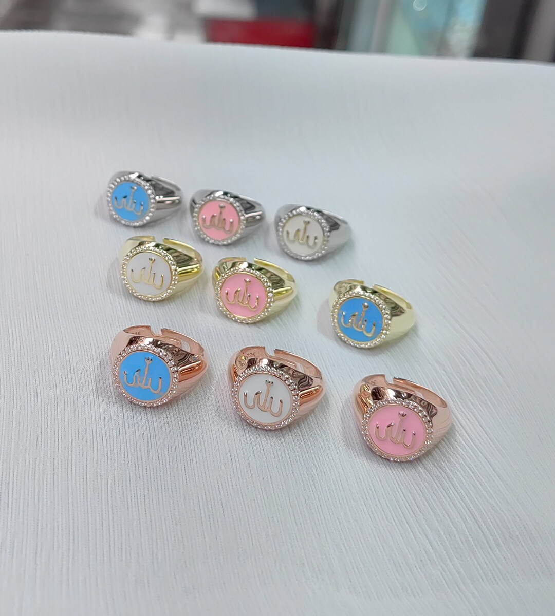 Pink Enamel Arabic Ring - God Arabic Ring - 925 Sterling Silver ...