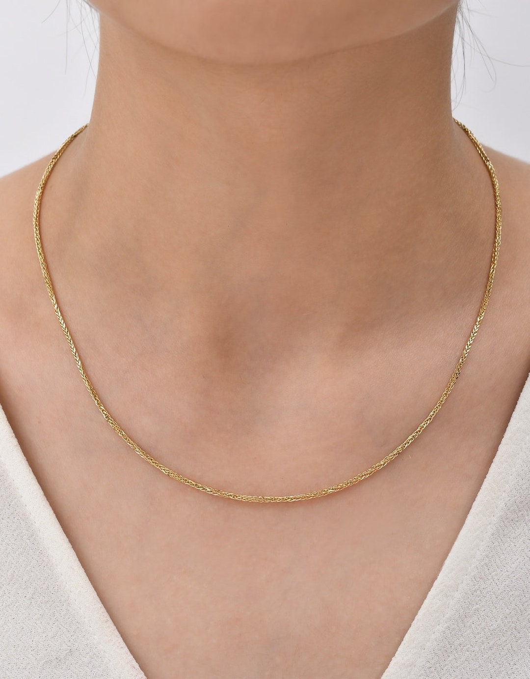 Spike Braided Model Chain 14K Solid Gold Chain Necklace-thickness 1 ...
