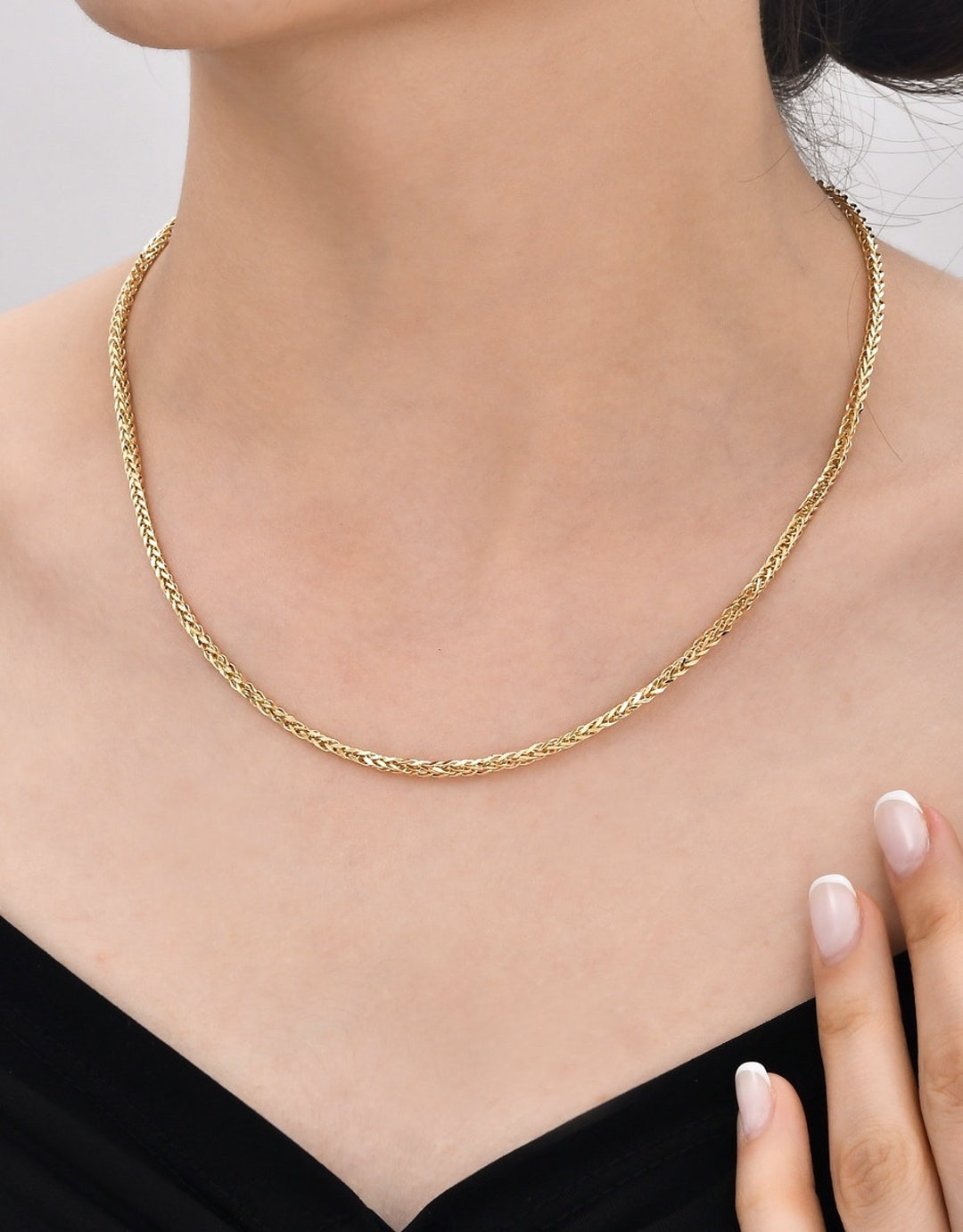14K Solid Gold Braided Chain Necklace - 1.5mm Reversible Mesh - Etsy