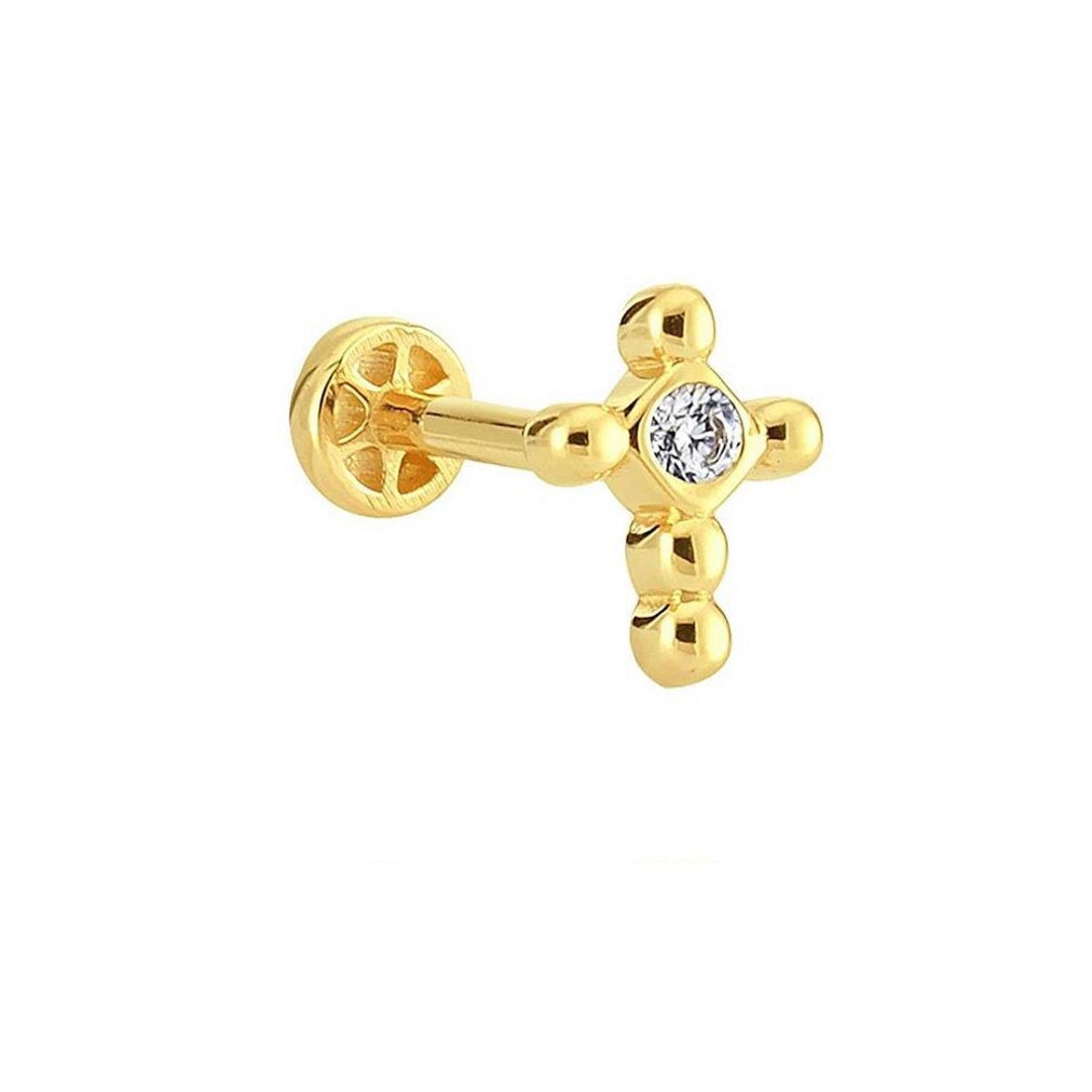 Stone Cross 14k Gold Tragus Piercing - Etsy