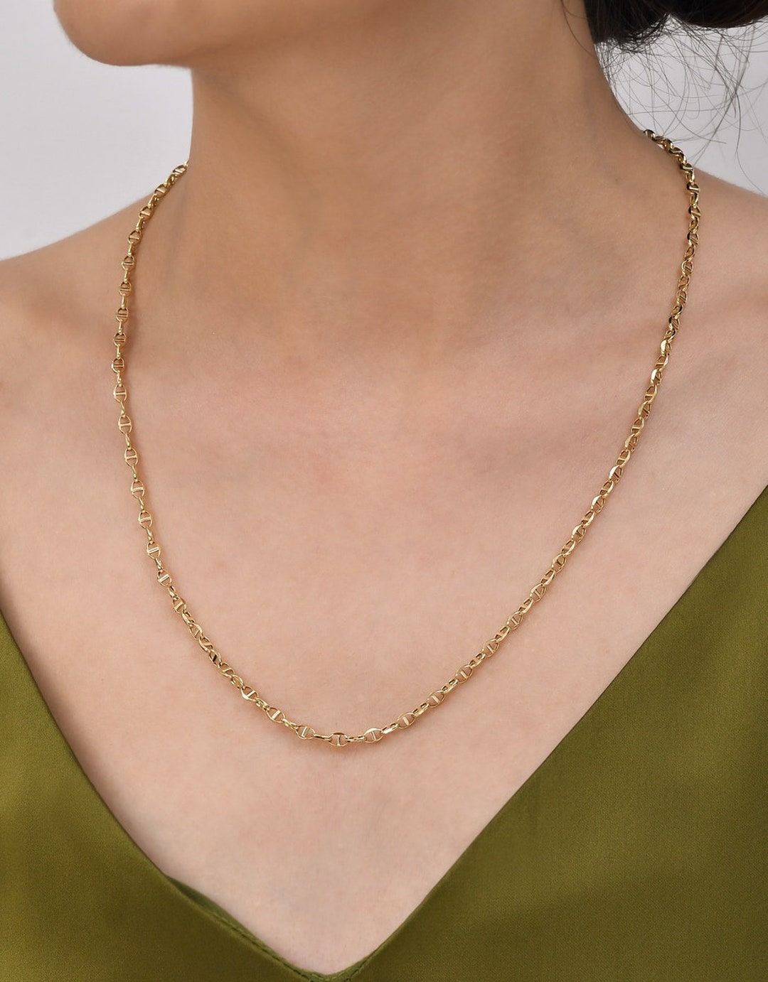 Oval Rolo Mariner - 1K Solid Gold Chain Necklace - Thickness 3.60 Mm, 3 ...