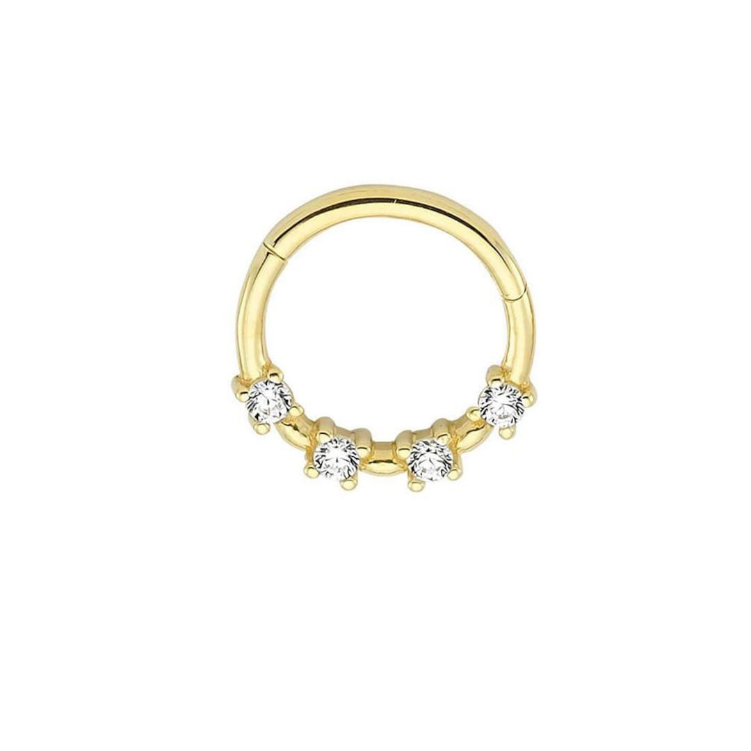 4 Stones Round 14k Gold Helix Piercing, Elegant Helix Hoop, Crystal ...
