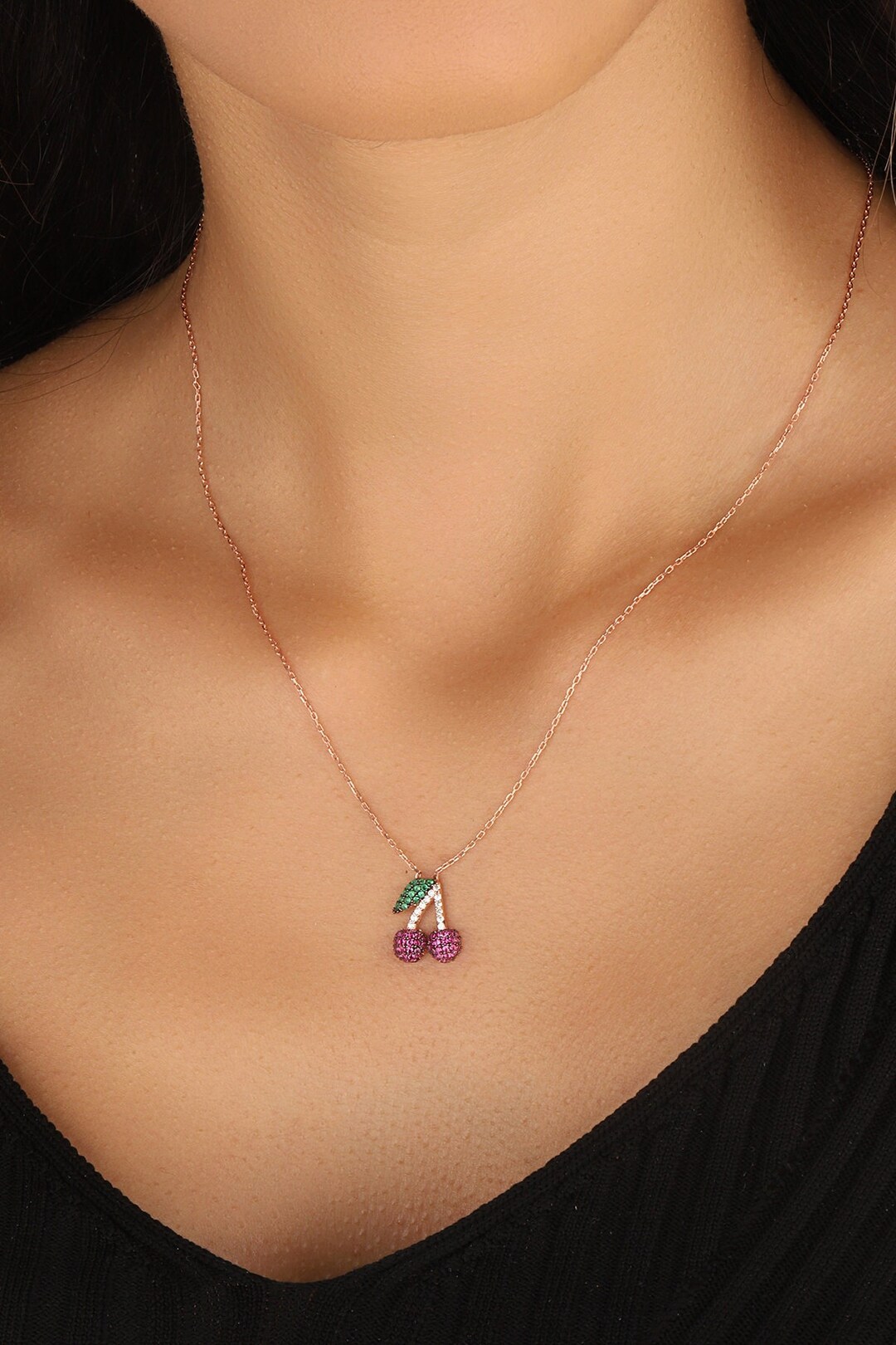 Cherry Necklace | Sterling Silver Cherry Necklace | Red Stone Ruby ...