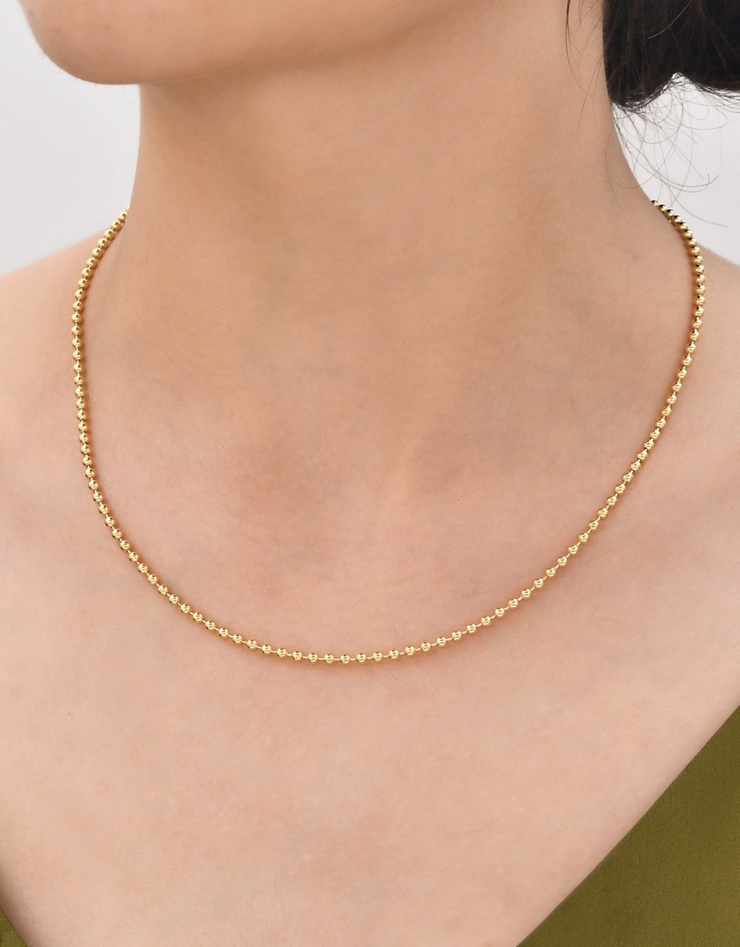 14K Solid Gold Ball Chain, Gold Bead Chain Necklace, Gold Ball Necklace ...