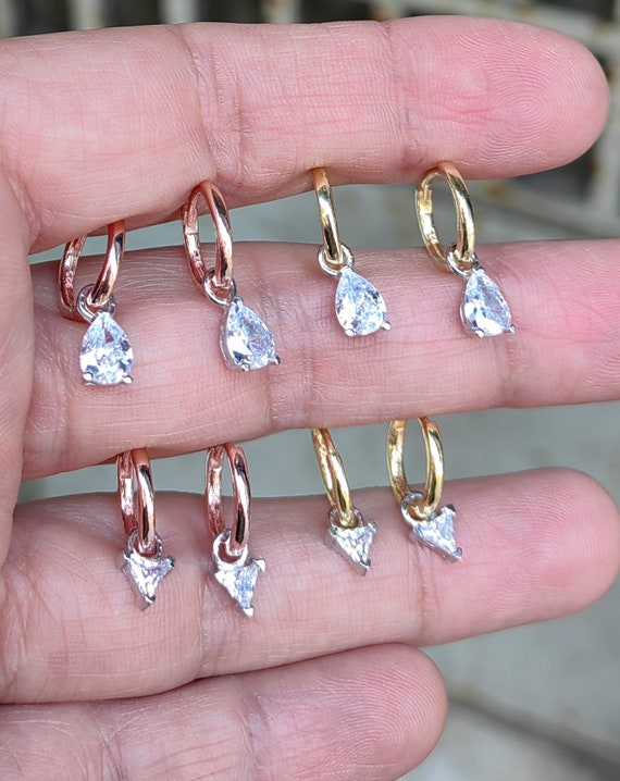 925 Sterling Silver Hoop Drop and Triangle Dangle Stone Drop - Etsy