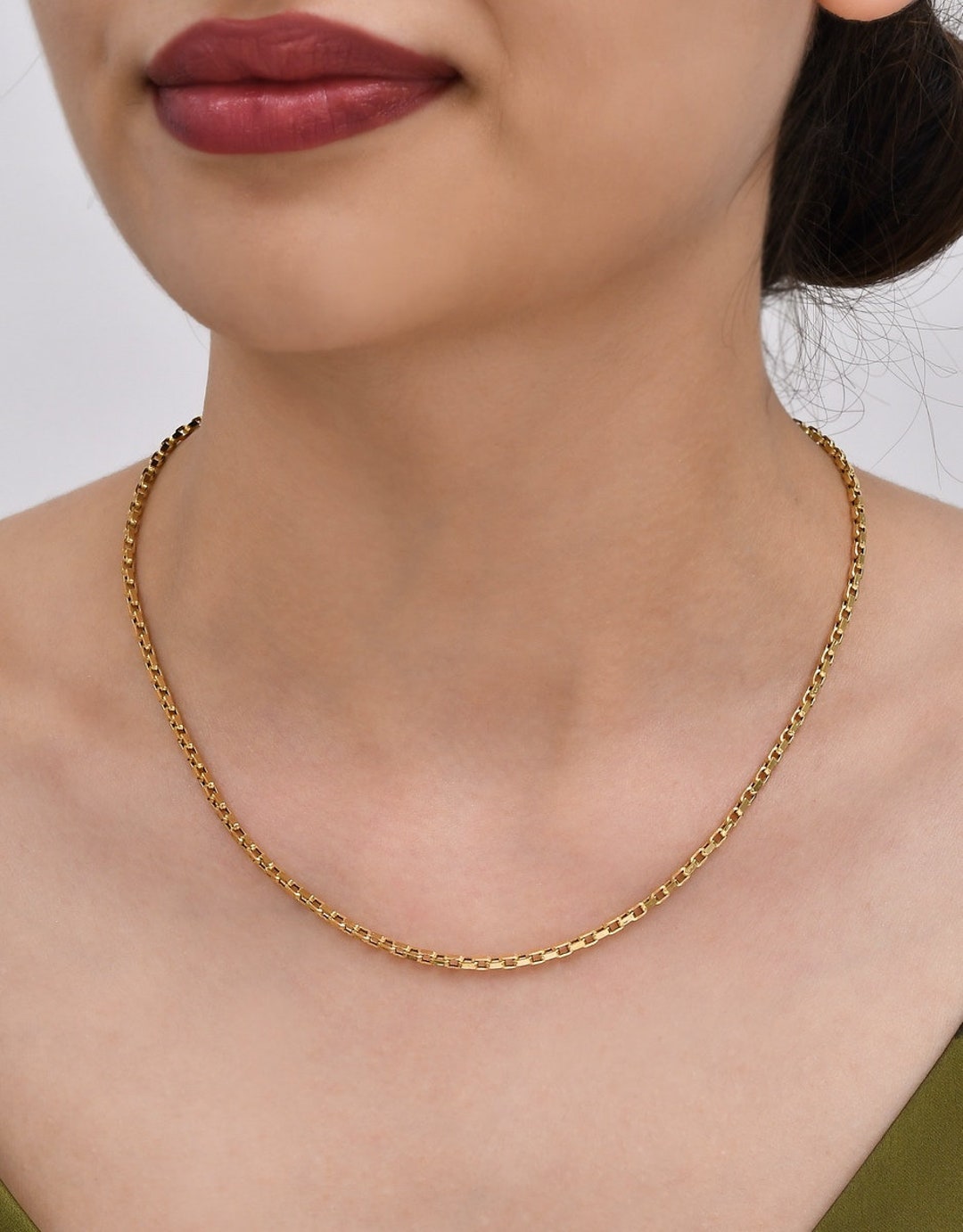 14K Gold Cube Chain Gold Long Cube Chain Necklace 2.35 Mm 2.75 Mm 18-24 ...