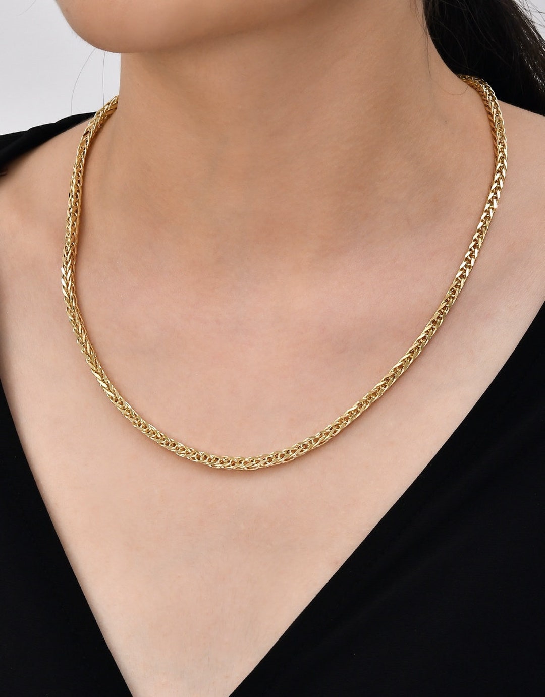 Spiga Braided Model Chain - 14K Solid Gold Chain Necklace - Thickness 3 ...
