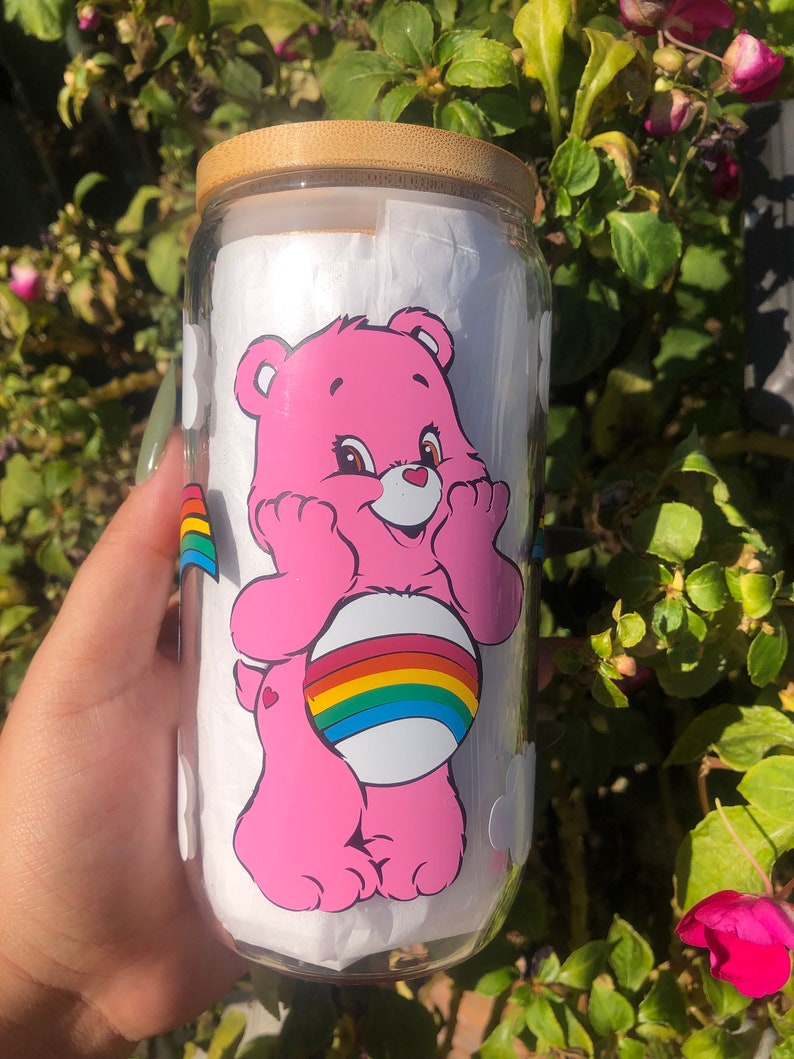 Care Bear Glass Can Care Bear Inspired Glass Can Bear Etsy
