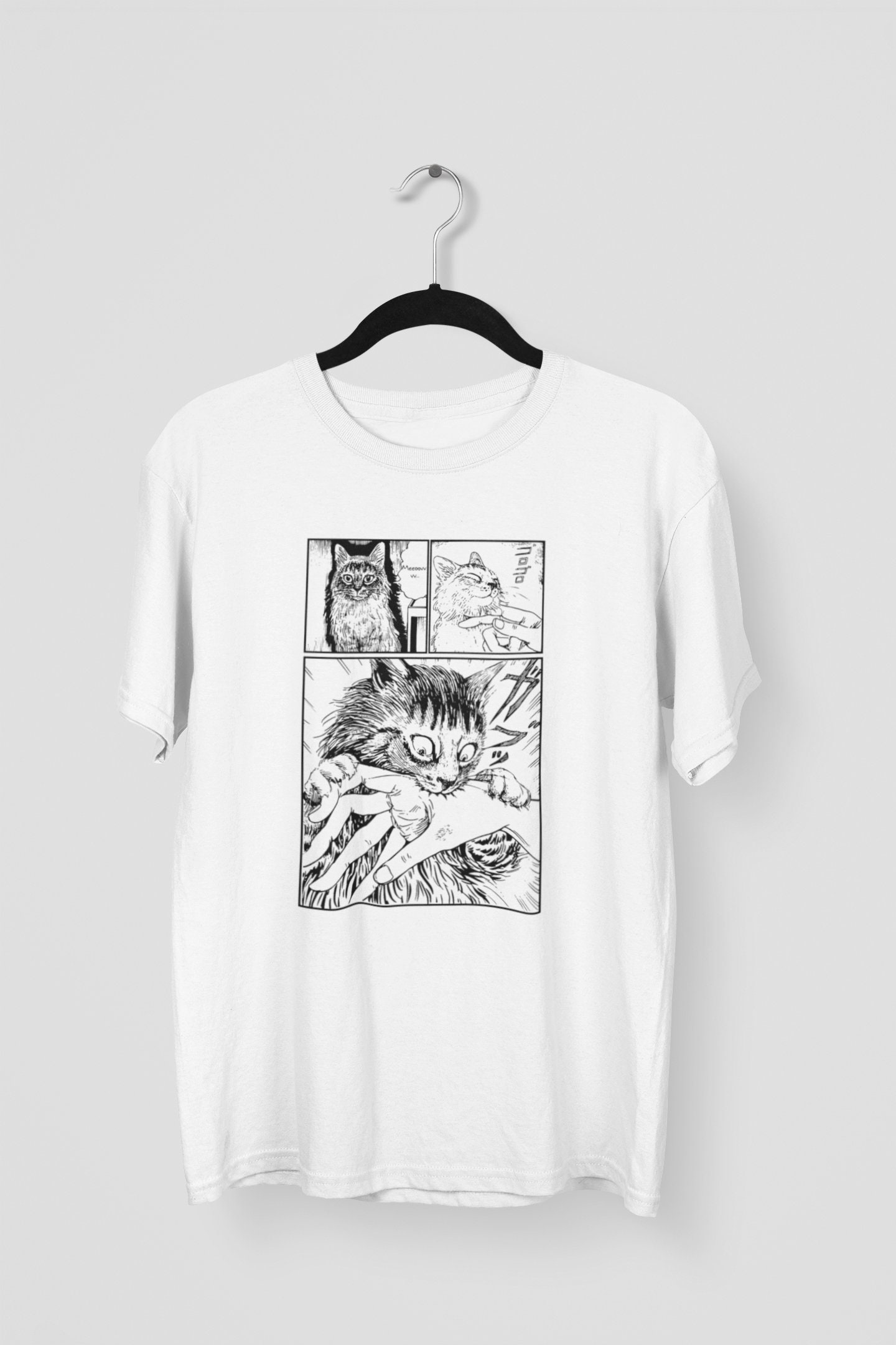 Anime Merch, Horror Manga Shirt for Manga Fans, T Shirt Dark Manga Cat ...