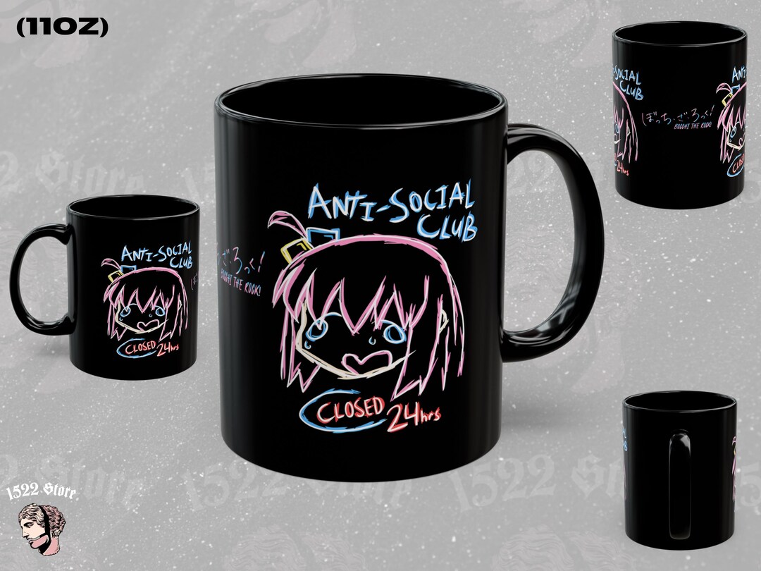 Bocchi the Rock, Hitori Gotoh, Anti-social Club Mug, BTR, Black Ceramic ...