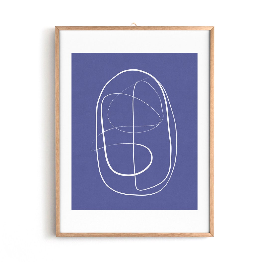 Single Line Artwork, Printable White Line Art on Blue Background ...