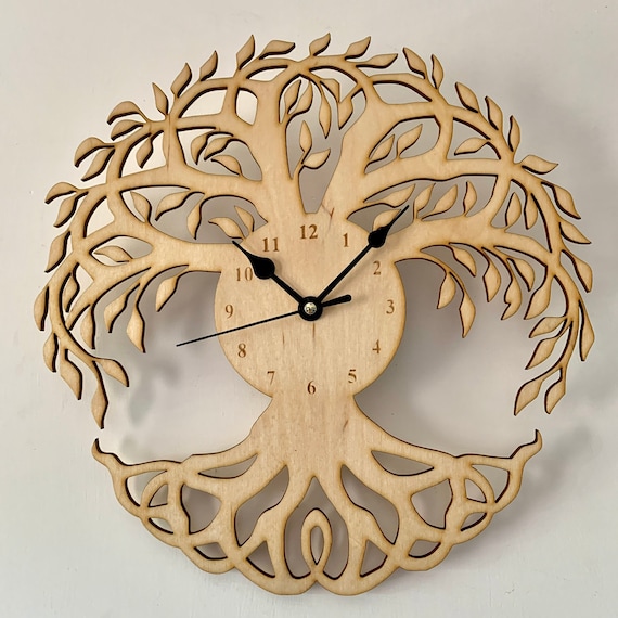 Tree of Life Wall Clock Wooden Laser Engraved - Etsy UK