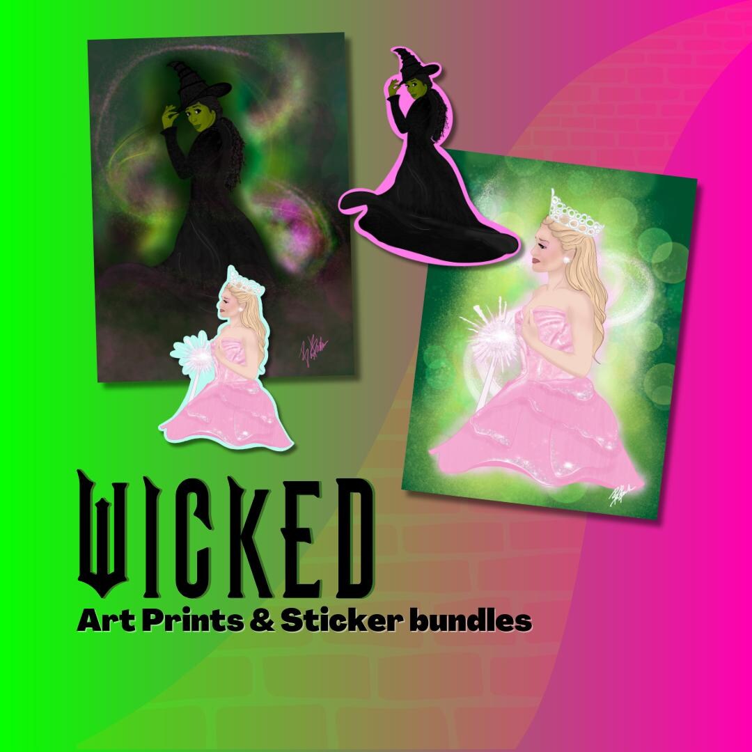 Wicked Inspired Fan Art 5x7 Art Prints Glinda and Elphaba Art Print ...