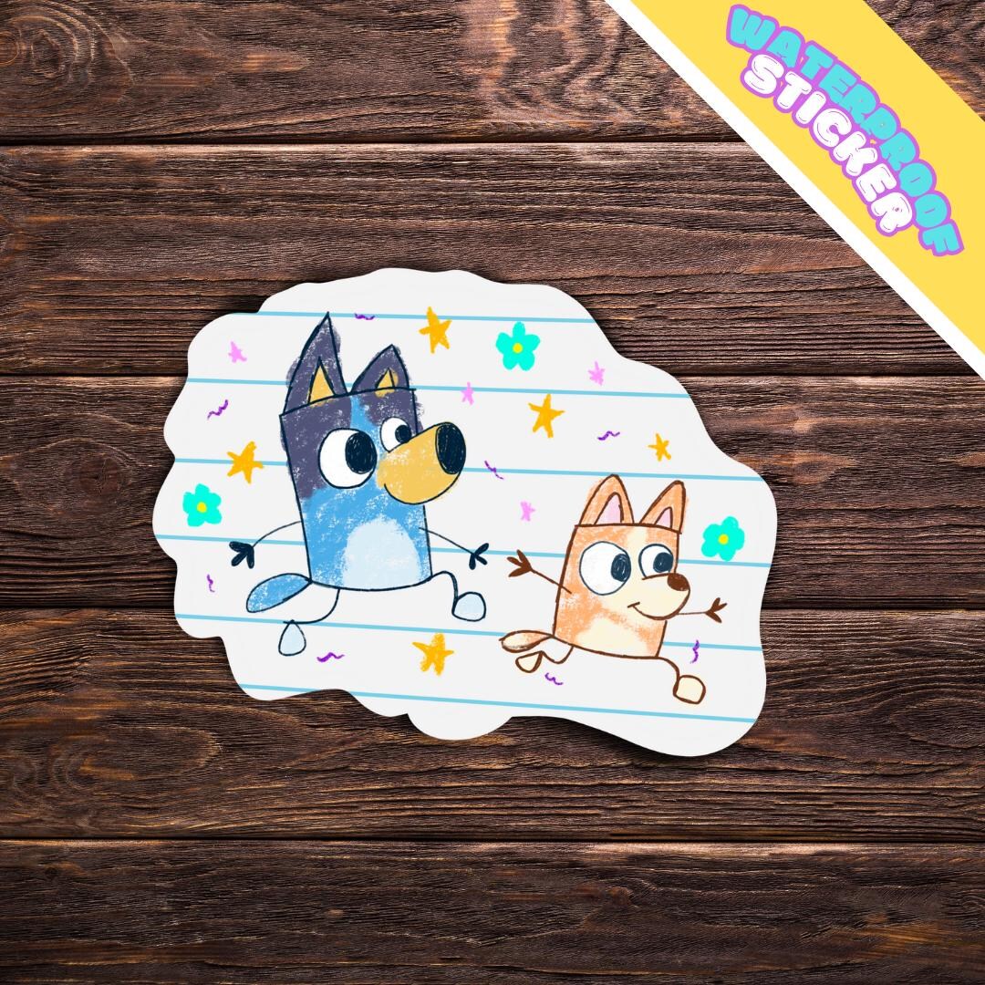 Bluey and Bingo Crayon Drawing Fan Art Inspired Waterproof Laminate ...