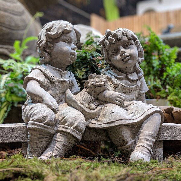 Garden Statue Girl on Bench - Etsy