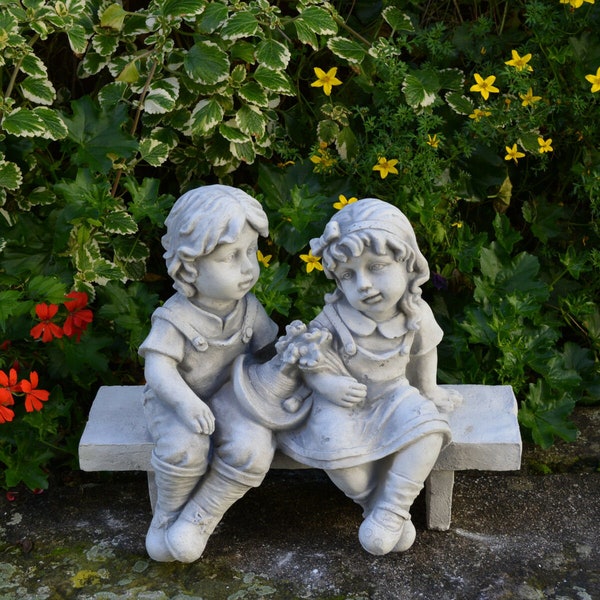 Garden Statue Girl on Bench - Etsy