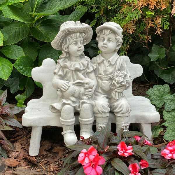 Garden Statue Girl on Bench - Etsy