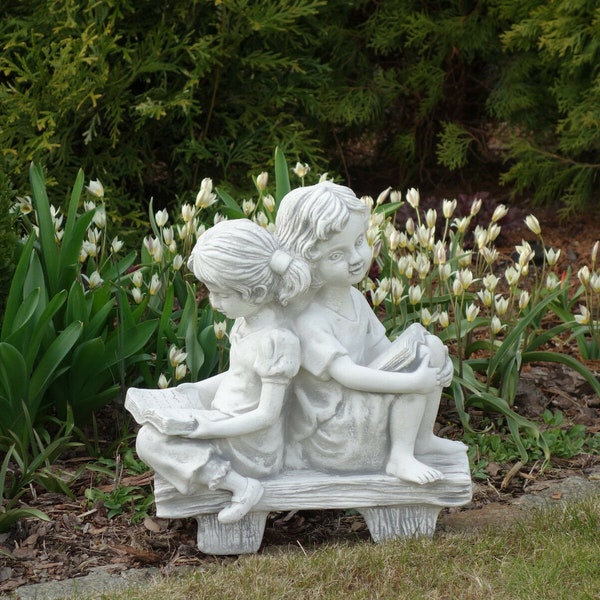 Garden Statue Girl on Bench - Etsy
