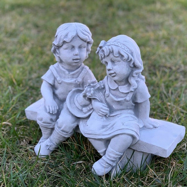 Garden Statue Girl on Bench - Etsy