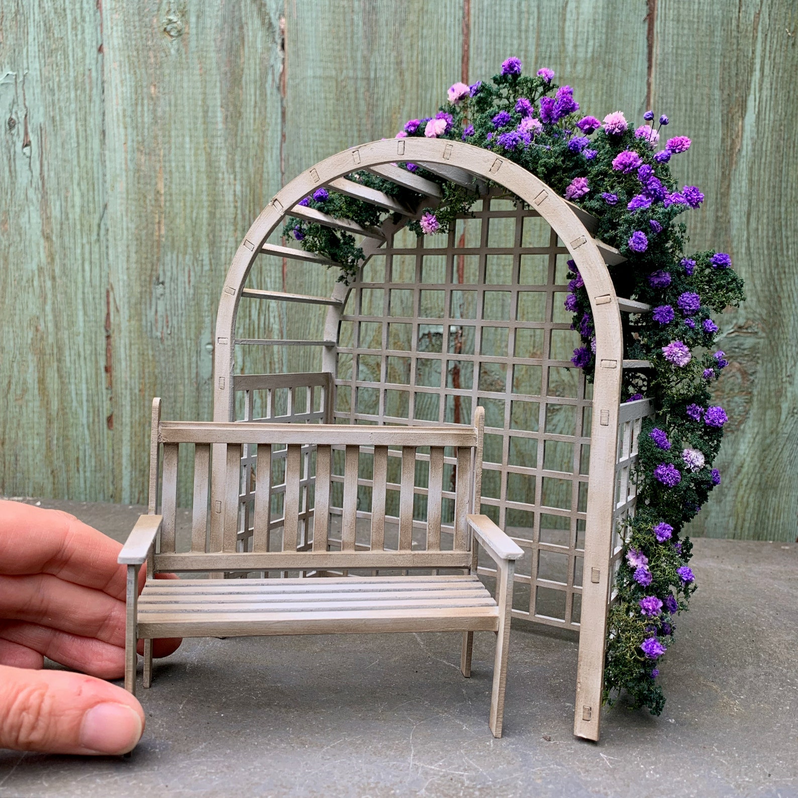 DIY Kit - 1:12 Scale Pergola and Bench Miniature Dolls House Garden ...