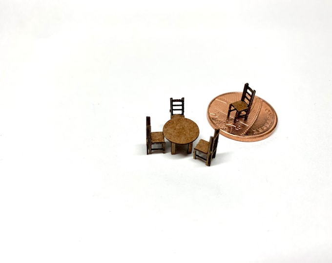 Round Table & Chairs 1:144 1/44 Micro Scale Dollshouse Dollhouse ...