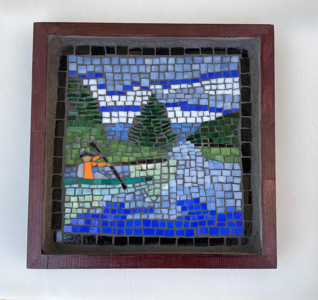 Stained Glass Mosaic Glass Art Lake Life Kayaking Lake Decor - Etsy