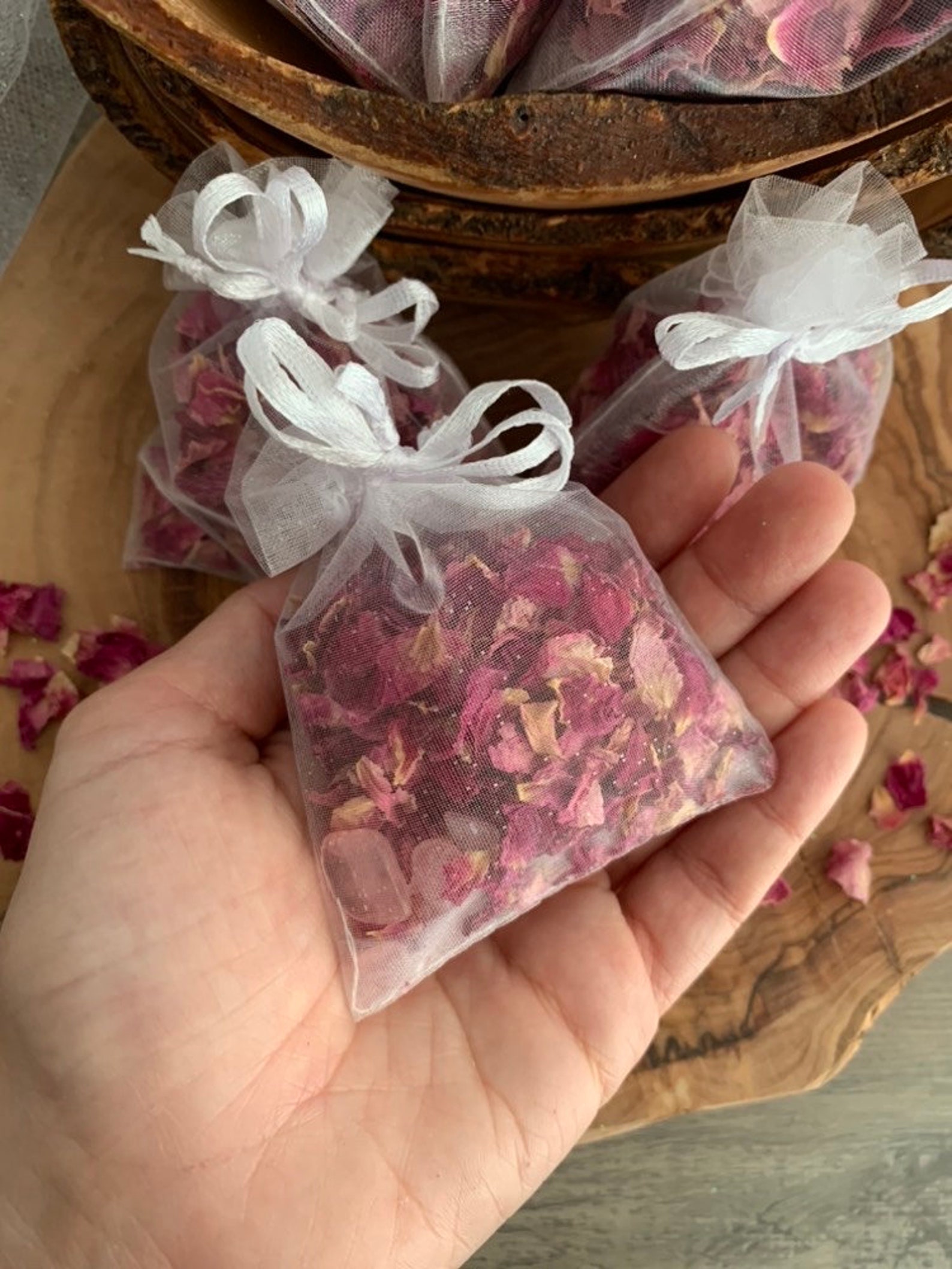Rose Sachet With Rose Quartz Crystals Aromatherapy Crystal Herbal ...