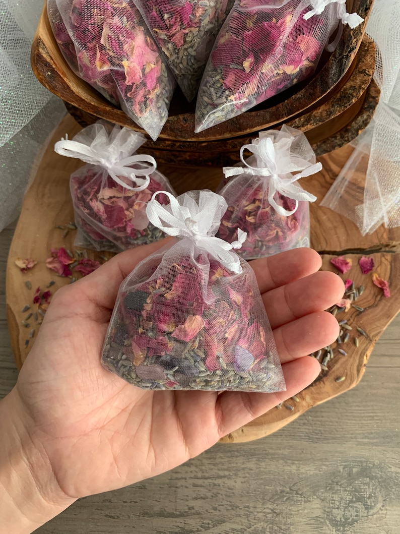 Lavender and Rose Sachet - Amethyst and Rose Quartz Crystals ...