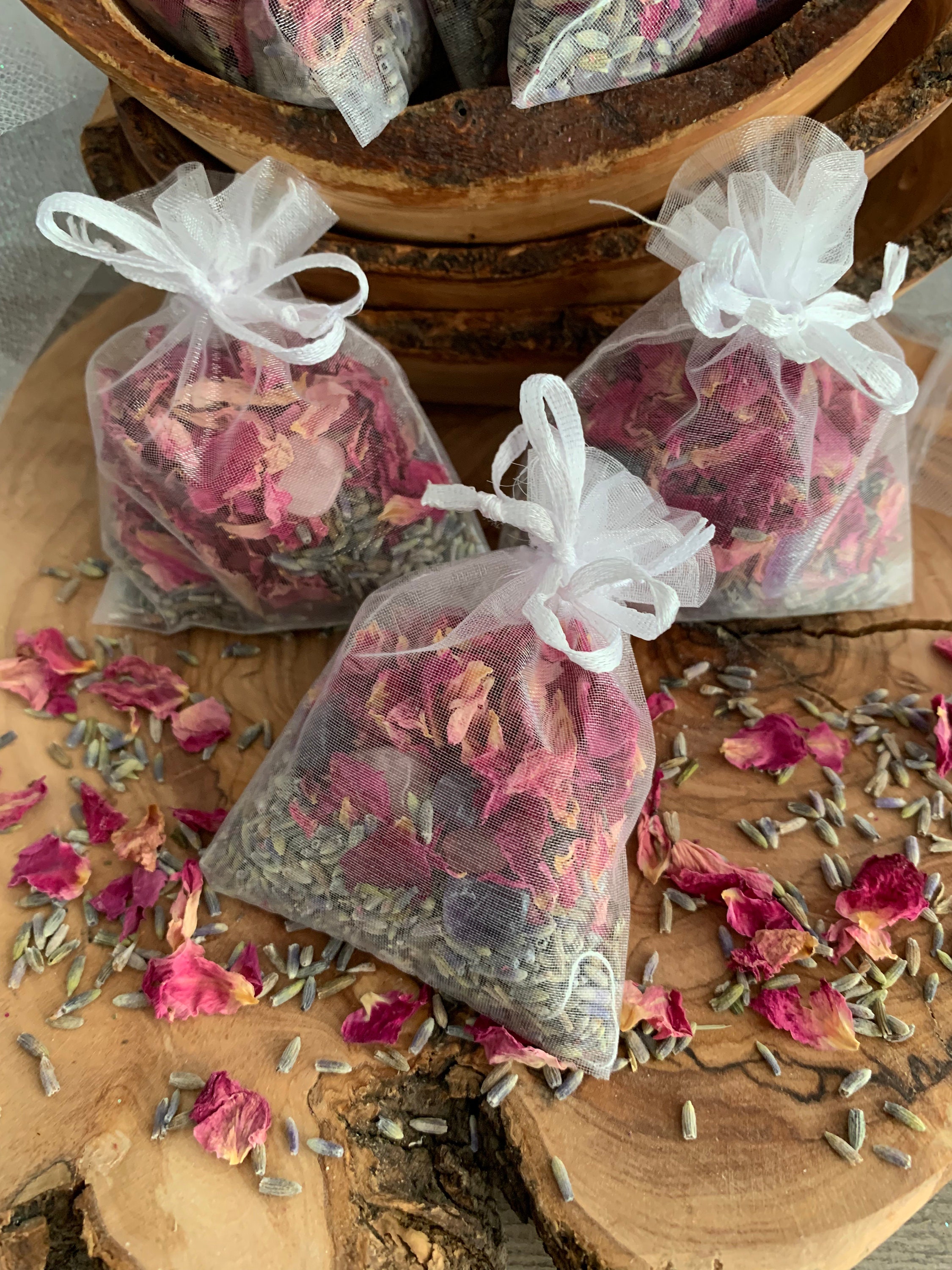Lavender and Rose Sachet - Amethyst and Rose Quartz Crystals ...