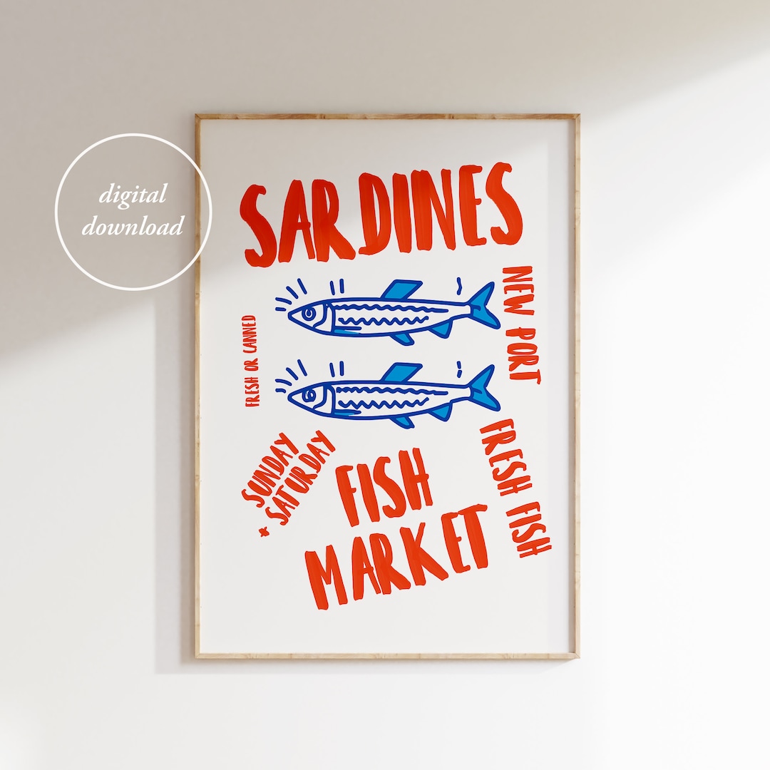 Sardines Print - Fish Market Print - Seafood Poster - Hand Drawn ...