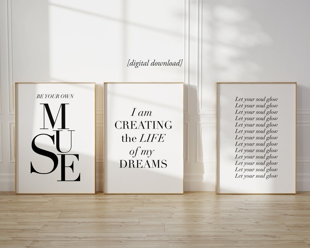 Set of 3 Inspirational Quotes Wall Prints Black and White Minimalist ...