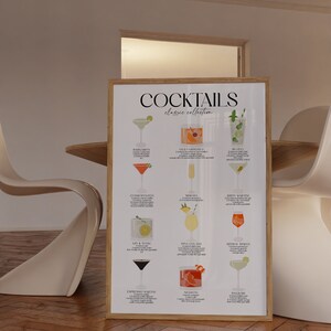 Classic Cocktails Print Bar Cart Decor Drink Alcohol Prints Cocktail ...