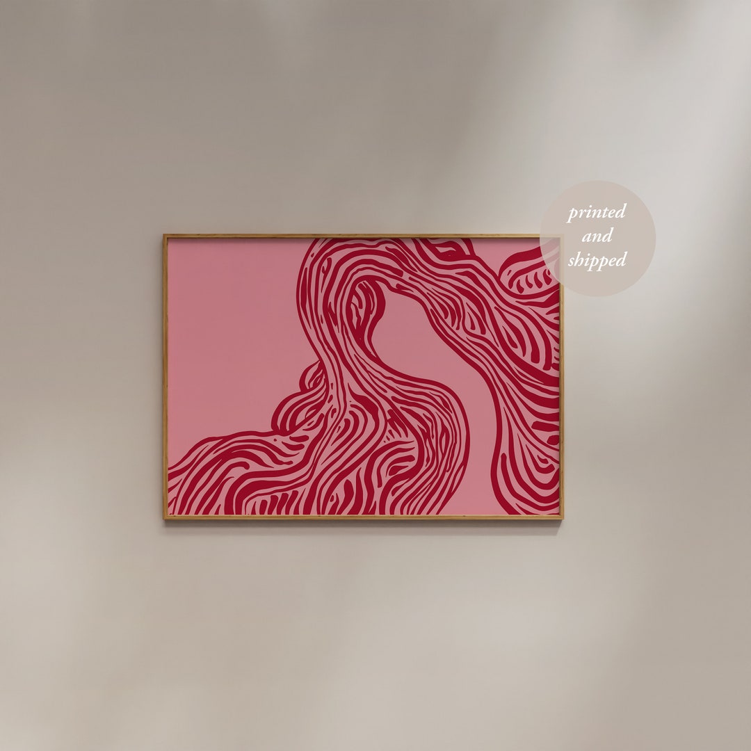 Abstract Wall Art Pink and Red Print Danish Pastel Mid Century Modern ...