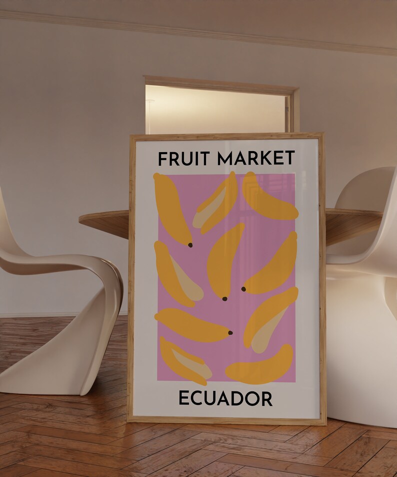 Fruit Market Print Bananas Ecuador Food Poster Pink Trendy - Etsy
