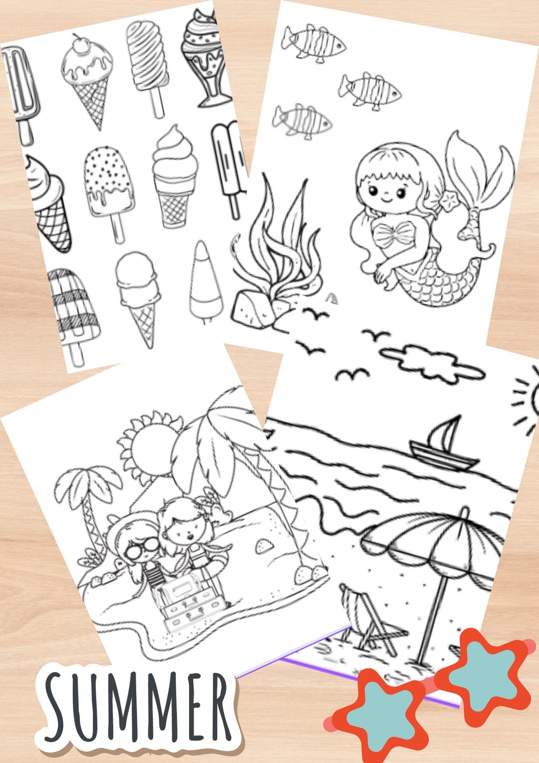 Summer Fun Coloring Pages - Etsy